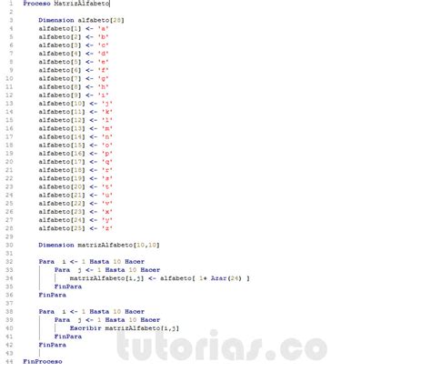Arreglos PSeint Matriz Alfabeto Tutorias Co