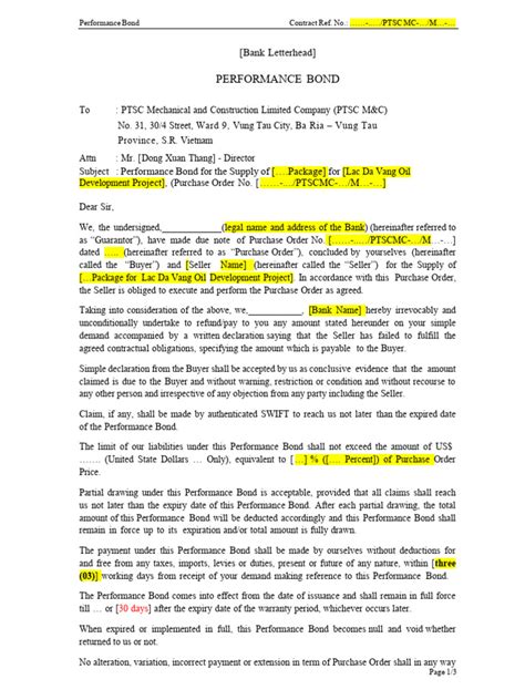 Part 9 Performance Bond Format And List Of Acceptable Banks Ps Pdf Bonds Finance Surety