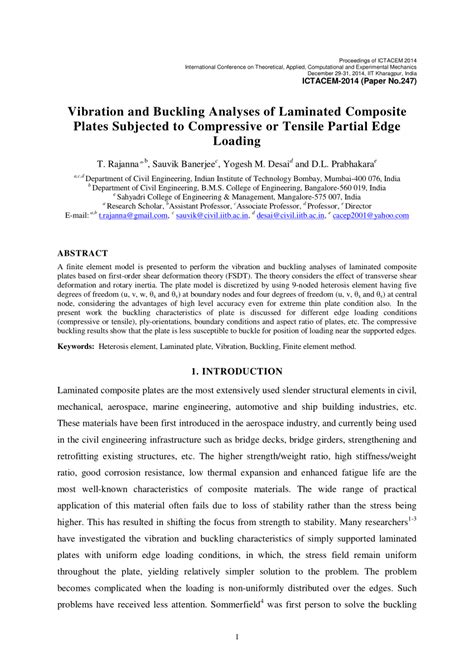 Pdf Vibration And Buckling Analyses Of Laminated Composite Plates Subjected To Compressive Or