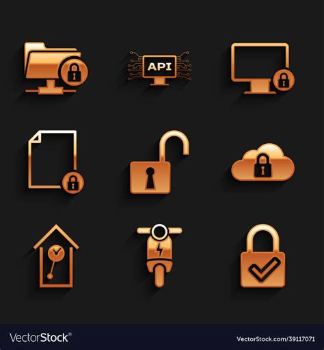 Set Open Padlock Electric Scooter Lock And Check Vector Image