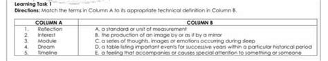 Solved Learning Task 1 Directions Match The Terms In Column A To Its
