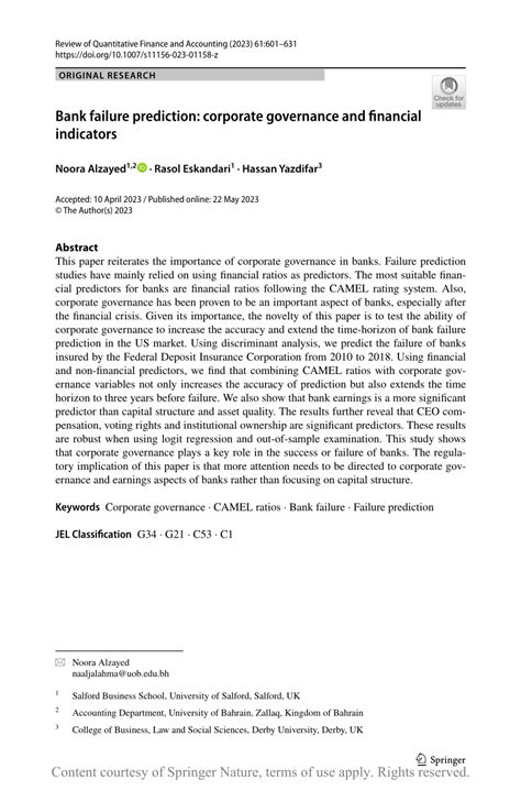 PDF Bank Failure Prediction Corporate Governance And Financial Indicators