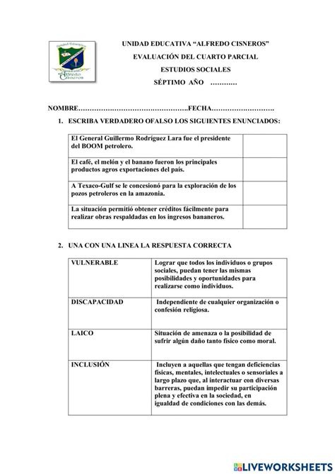 Examen De Eess Septimos Online Exercise For Live Worksheets