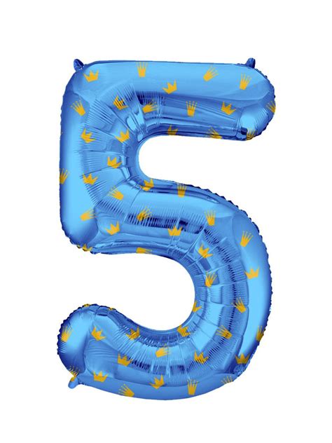 Воздушный шар Цифра 5, Золотые короны, голубой, 86 см - купить в ...