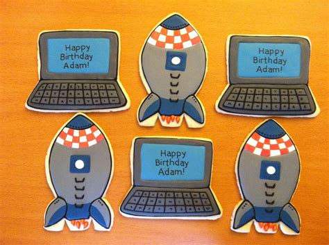 Rocket And Laptop Birthday Cookies Computer Cookies Sugar Cookies Decorated Medical Cookies