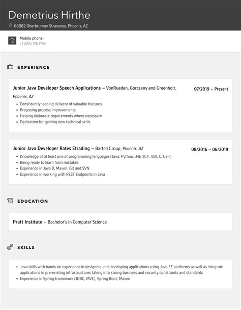 Junior Java Developer Resume Samples Velvet Jobs