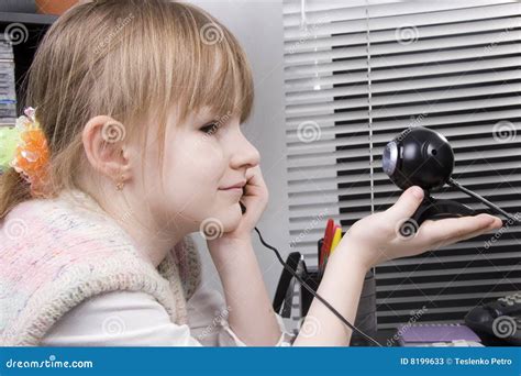 Girl And Web Camera Stock Image Image Of Webcam Computer 8199633
