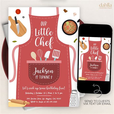 Editable Cooking Birthday Invitation Red Kitchen Party Invite Our