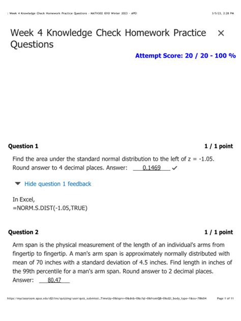 MATH Week Knowledge Check Homework Practice Questions Course Resources