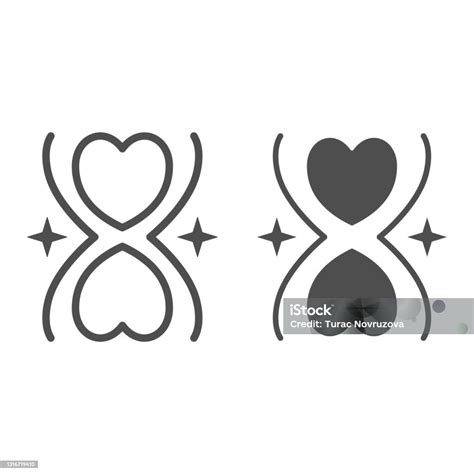 하트 라인과 단단한 아이콘 8 3 월 개념 흰색 배경에 사랑 기호에 대 한 시간 모바일 개념 및 웹 디자인에 대 한 개요 스타일에 샌드 글래스 아이콘의 형태로 심장 벡터