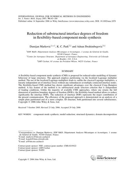 PDF Reduction Of Substructural Interface Degrees Of Freedom In Flexibilitybased Component