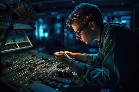 premium ai image technician working on a complex array of electronic