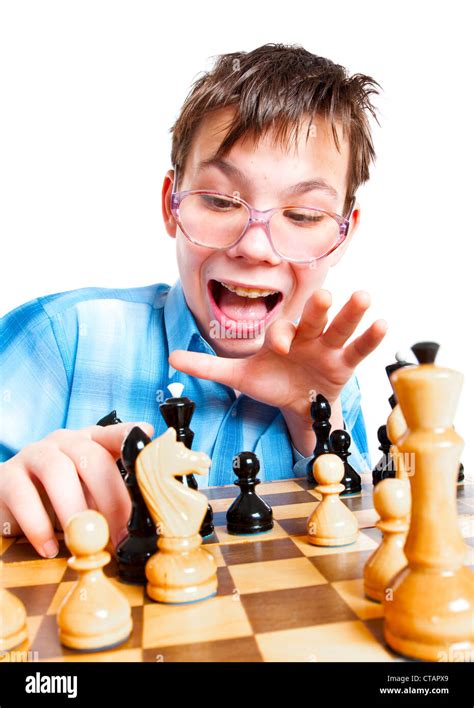 Nerd Play Chess On A White Background Stock Photo Alamy