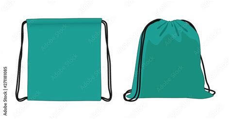 Blank Drawstring Bag Cyan Foldable Backpack Cloth Bag Vector