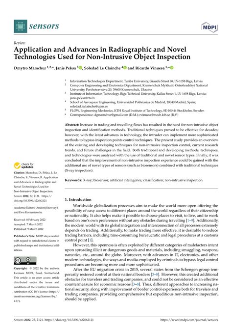 Pdf Application And Advances In Radiographic And Novel Technologies Used For Non Intrusive