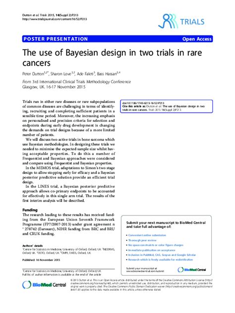 Pdf The Use Of Bayesian Design In Two Trials In Rare Cancers