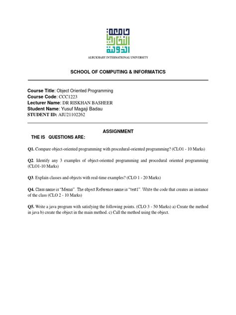 oop assignment 1 pdf