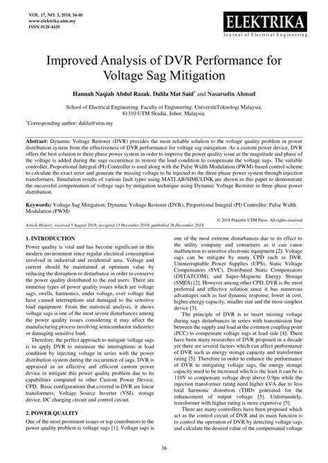 Pdf Improved Analysis Of Dvr Performance For Voltage Sag Mitigation