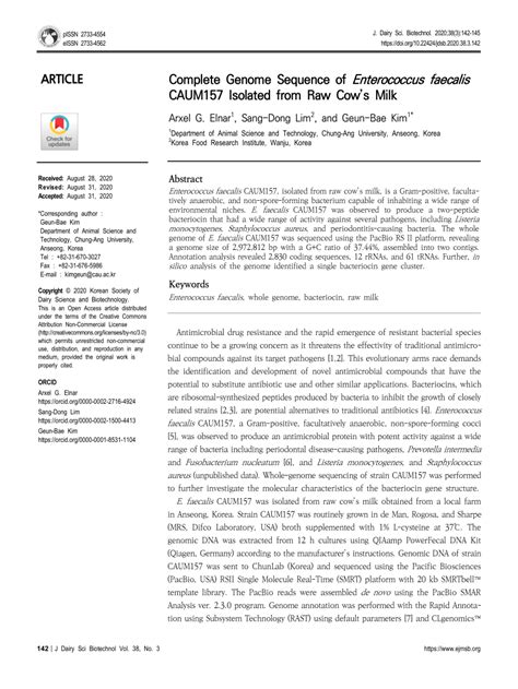Pdf Complete Genome Sequence Of Enterococcus Faecalis Caum157