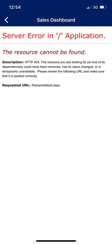 Dashboard Exposed To Mobile Error Server Error In Application