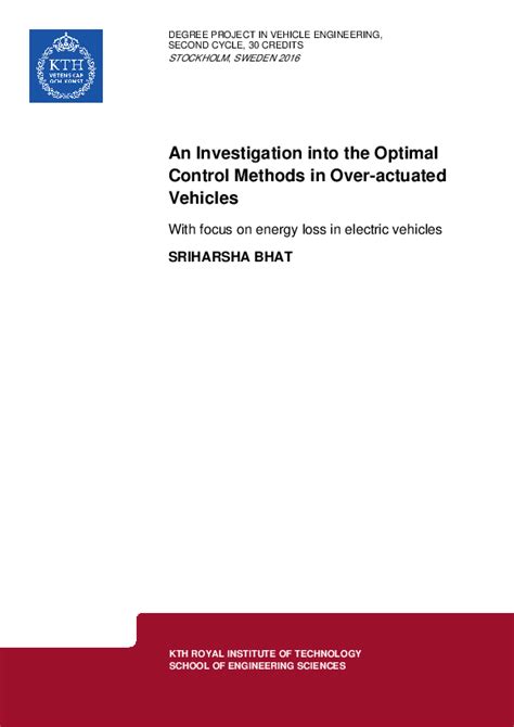 Pdf An Investigation Into The Optimal Control Methods In Over Actuated Vehicles With Focus
