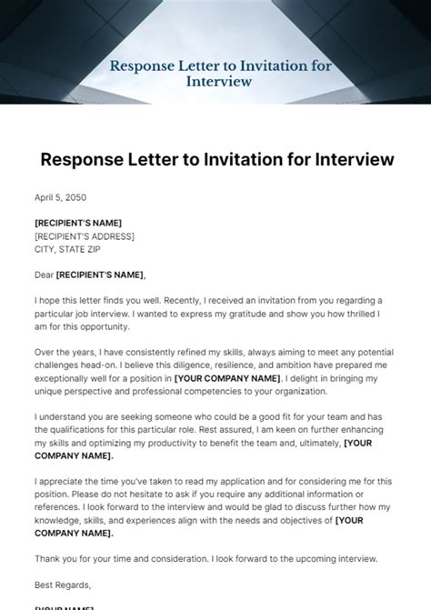 Free Response Letter To Invitation For Interview Template To Edit Online