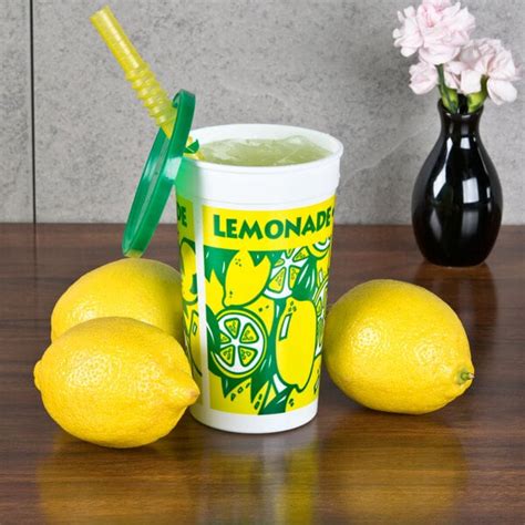 16 Oz Tall Plastic Lemonade Cold Cup With Straw And Lid 500case