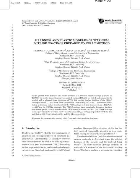Pdf Hardness And Elastic Modulus Of Titanium Nitride Coatings