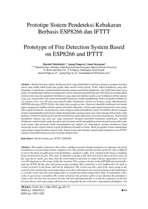 Pdf Prototipe Sistem Pendeteksi Kebakaran Berbasis Esp8266 Dan Ifttt