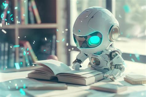 robot research and exploring knowledge in library glowing with imagination modern artificial