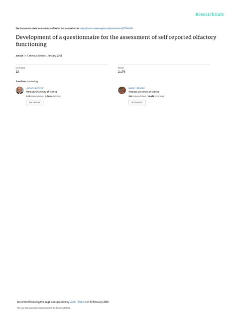 Development Of A Questionnaire For The Assessment Of Self Reported Olfactory Functioning Pdf