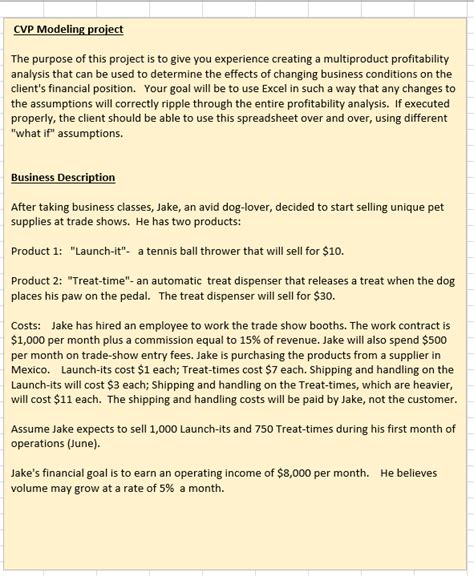 Solved CVP Modeling Project The Purpose Of This Project Is Chegg Com