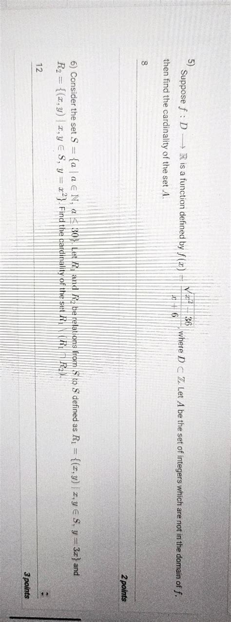 5 Suppose Fd R Is A Function Defined By Fxx6x2 −36 Where D⊂z Let