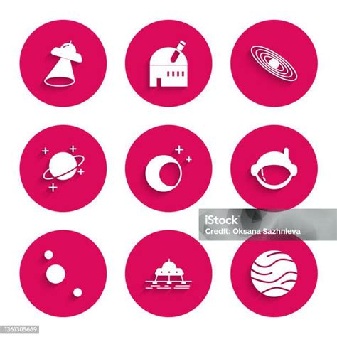 달과 별을 설정 화성 로버 행성 우주 비행사 헬멧 태양계 Ufo 비행 우주선 아이콘 벡터 개념에 대한 스톡 벡터 아트 및 기타