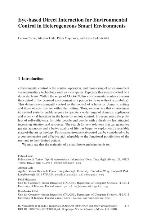 Pdf Eye Based Direct Interaction For Environmental Control In Heterogeneous Smart Environments