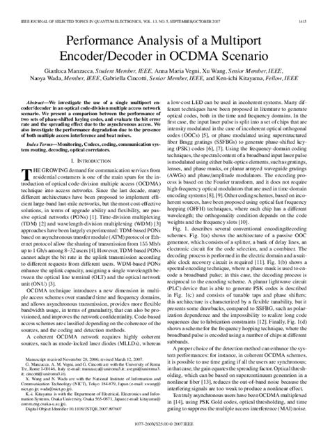 Pdf Performance Analysis Of Multiport Encoder In Ocdma