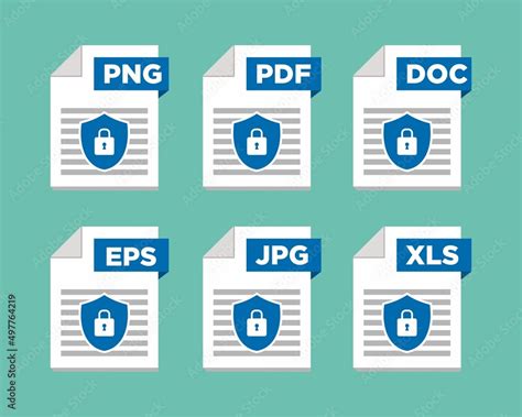 Security File Type Icons Format And Extension Of Documents Set Of Pdf