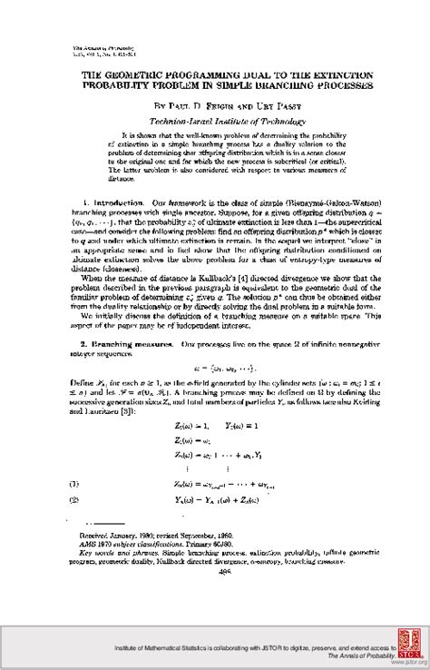 Pdf The Geometric Programming Dual To The Extinction Probability