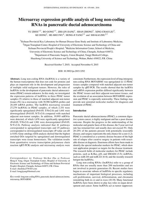 Pdf Microarray Expression Profile Analysis Of Long Non Coding Rnas In