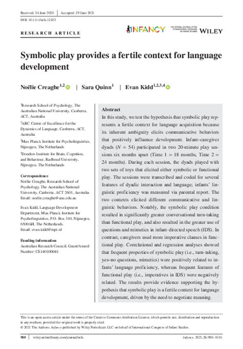Pdf Symbolic Play Provides A Fertile Context For Language Development