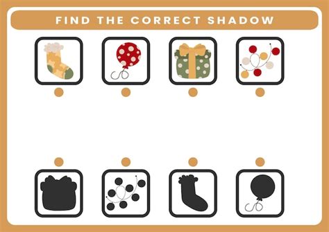 아이들을 위한 올바른 그림자 크리스마스 워크시트 찾기 프리미엄 벡터