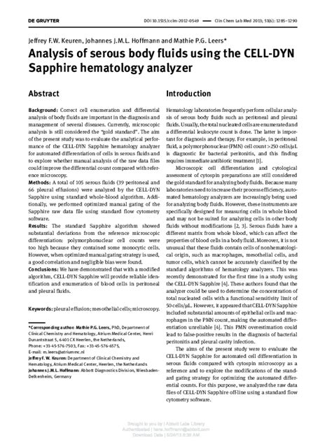 pdf analysis of serous body fluids using the cell dyn sapphire