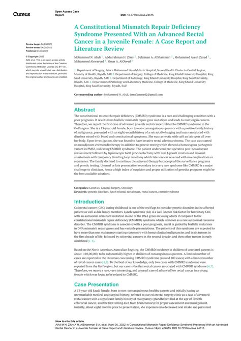 Pdf A Constitutional Mismatch Repair Deficiency Syndrome Presented