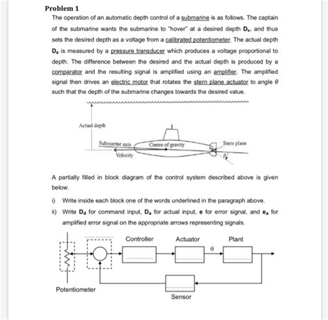 solved problem 1 the operation of an automatic depth control