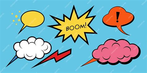 Cartoon comic sign burst clouds Speech bubble boom sign expression and pop art symbols set ...