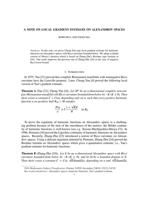 Pdf A Note On Local Gradient Estimate On Alexandrov Spaces