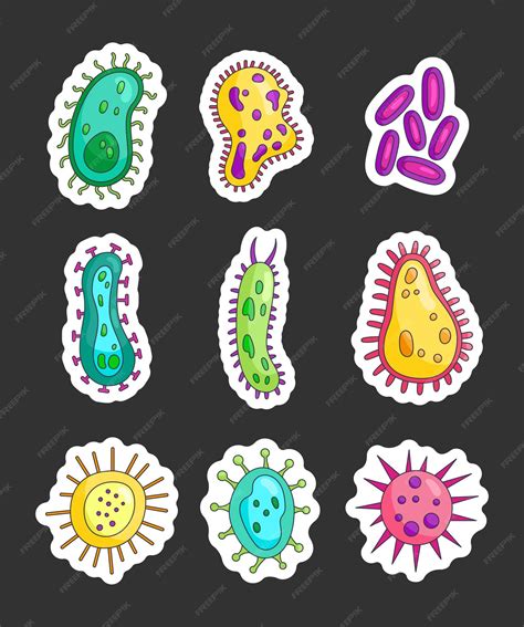 Premium Vector Different Types Of Viruses Sticker Bookmark Bacteria Biological Microorganism Good