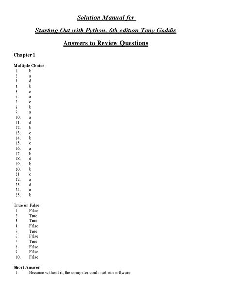 Solution Manual For Starting Out With Python 6th Edition Tony Gaddis