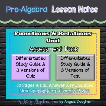 Pre Algebra Functions Relations Study Guides Differentiated Quizzes Tests