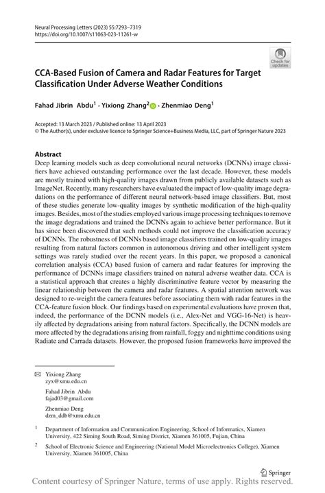 Cca Based Fusion Of Camera And Radar Features For Target Classification Under Adverse Weather